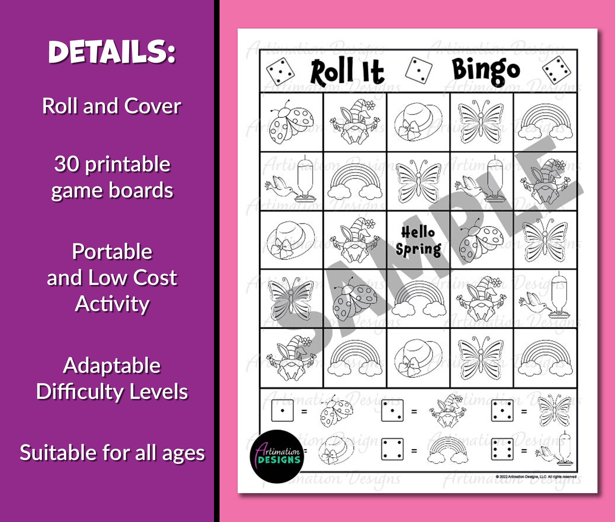 Printable Spring Bingo: Kids Roll and Cover Dice Game, Fun Math Center ...