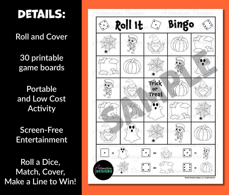 Printable Halloween Bingo: Fun Roll and Cover Dice Game for Kids - Fall ...