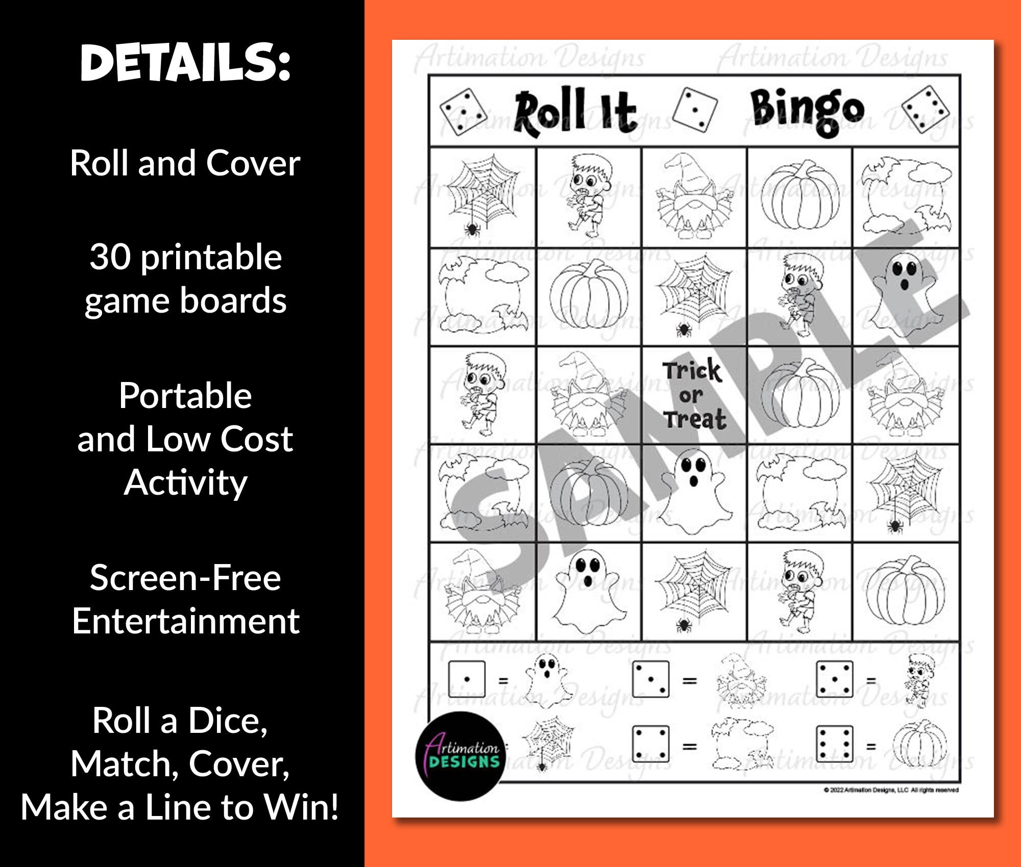 Printable Halloween Bingo: Fun Roll and Cover Dice Game for Kids - Fall ...