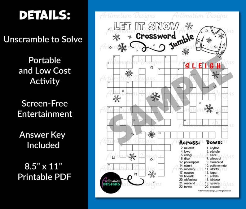 Printable Winter Crossword Puzzle: Word Scramble Kids Activity ...