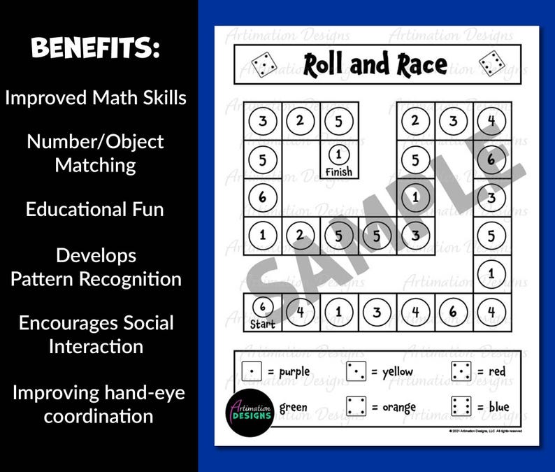 Printable Roll and Race Dice Game: Fun Color by Number Activity - Do a ...