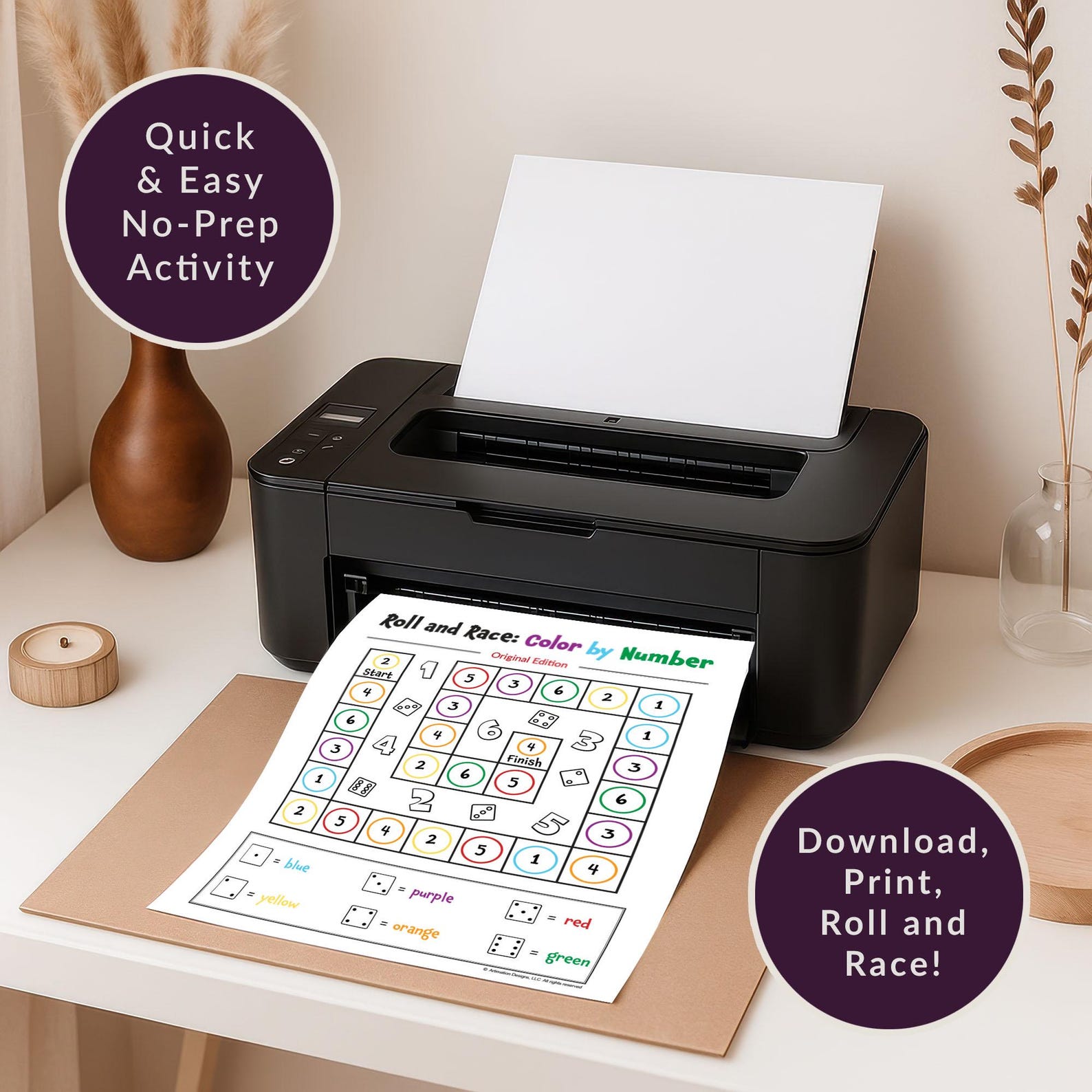 Color by Number Printable Dice Game for Kids Roll and Cover Math ...