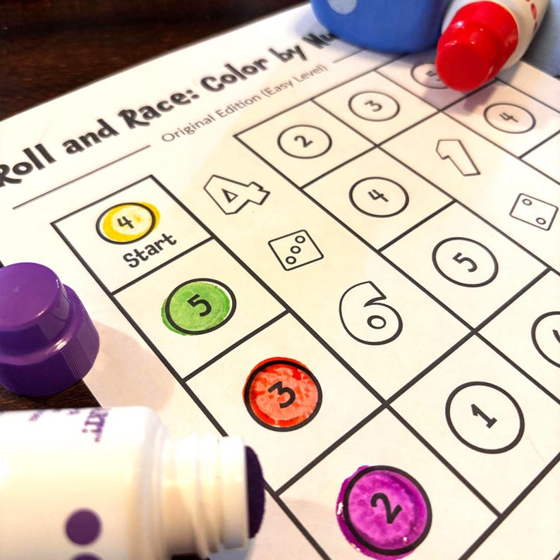 Color by Number Printable Dice Game for Kids Roll and Cover Math ...