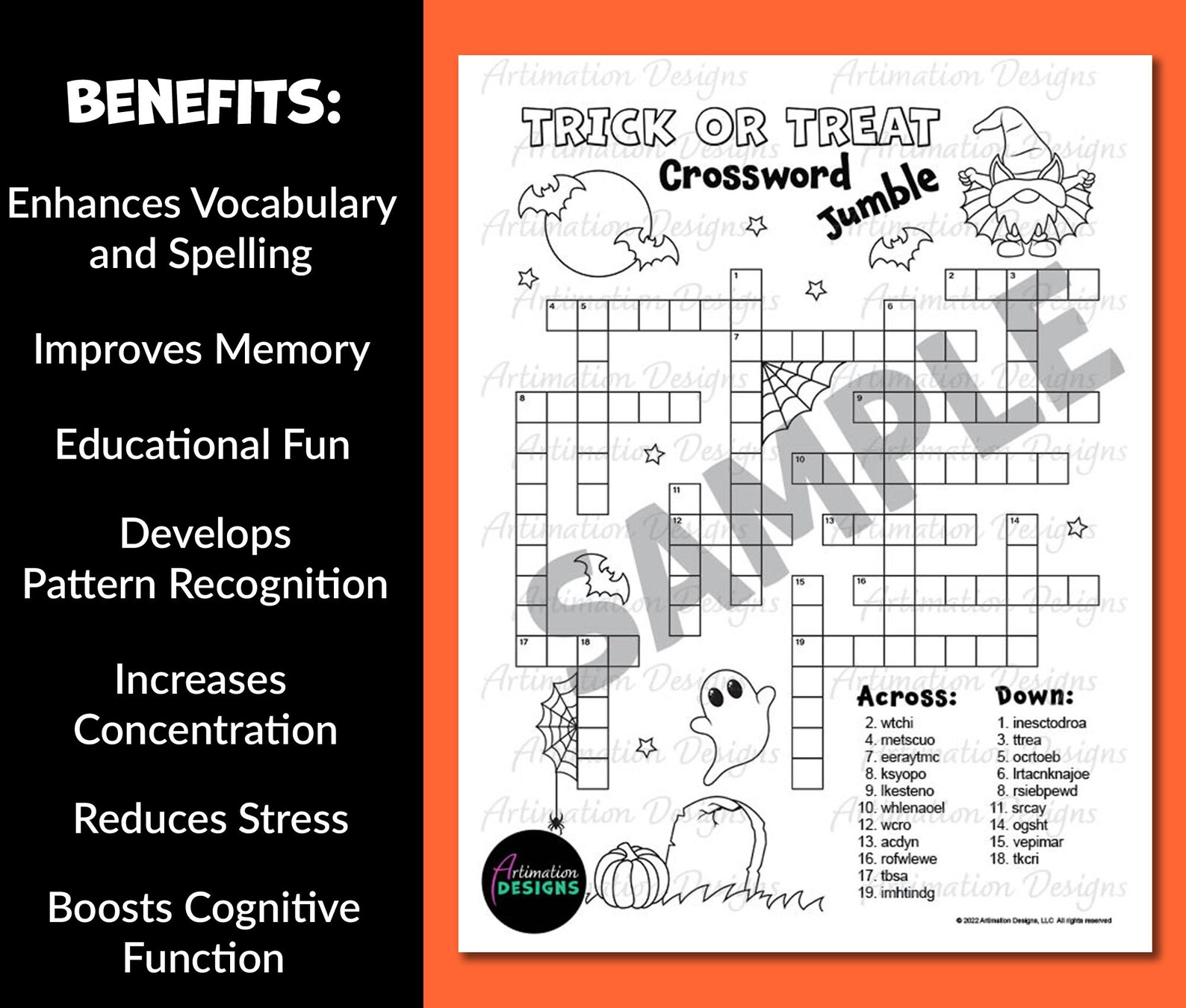 Printable Halloween Crossword Puzzle: Spooky Word Scramble - Fall ...
