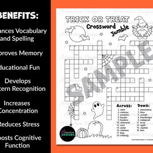 Printable Halloween Crossword Puzzle: Spooky Word Scramble - Fall ...