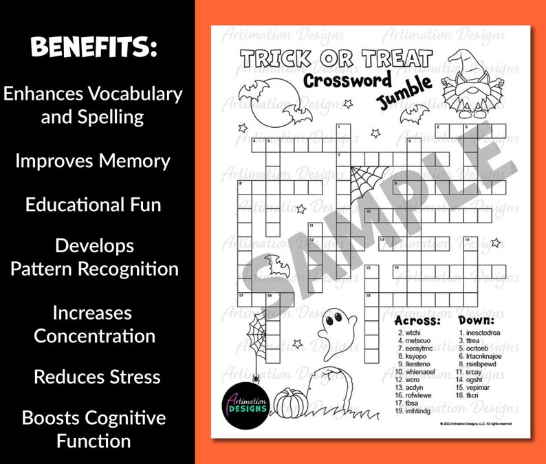 Printable Halloween Crossword Puzzle: Spooky Word Scramble - Fall ...