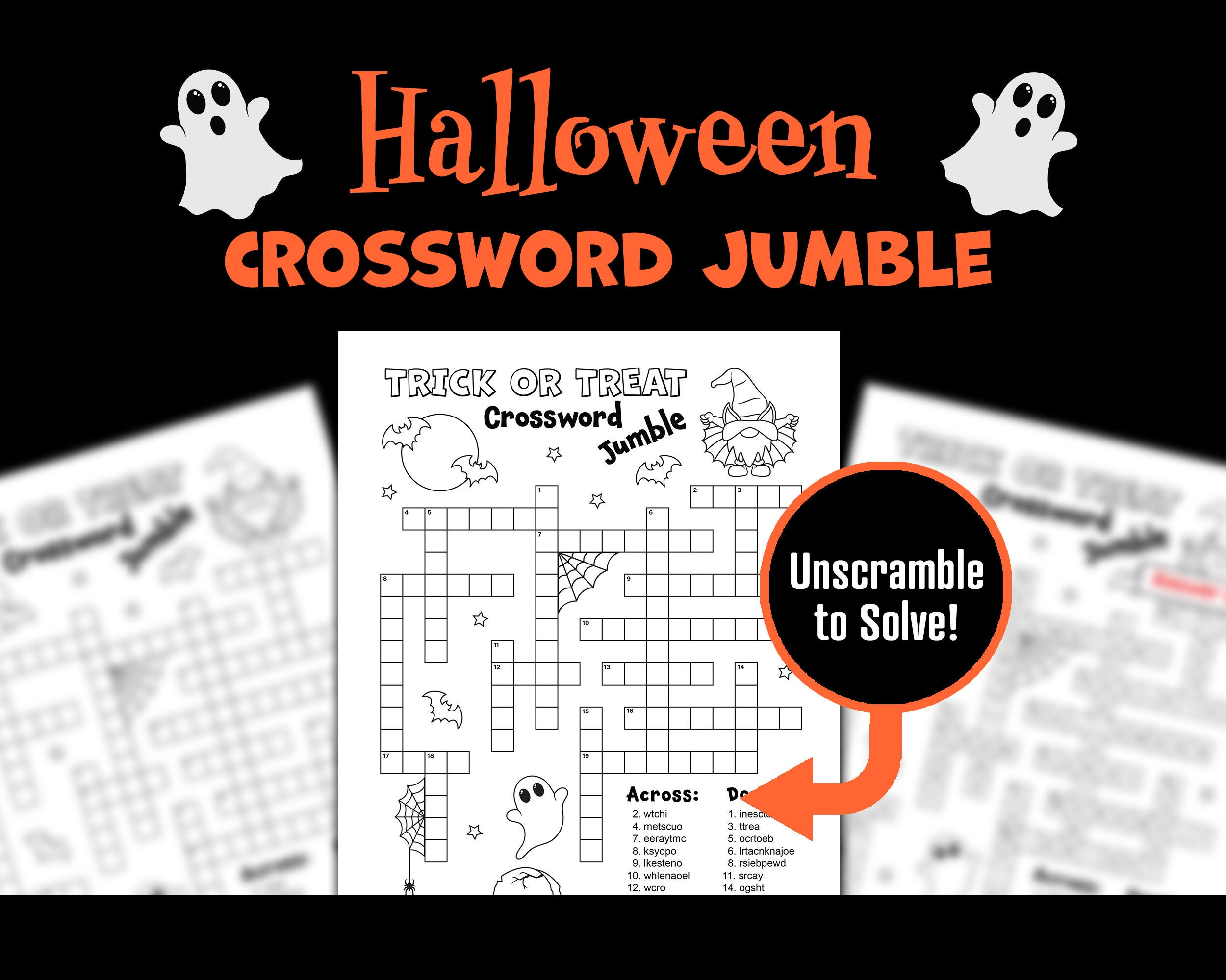 Printable Halloween Crossword Puzzle: Spooky Word Scramble - Fall ...