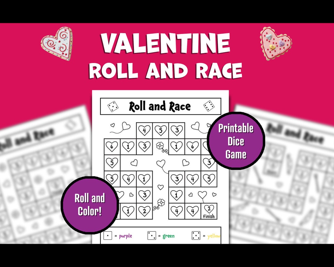 Printable Valentine Roll and Cover Kids Dice Game, Color by Number ...