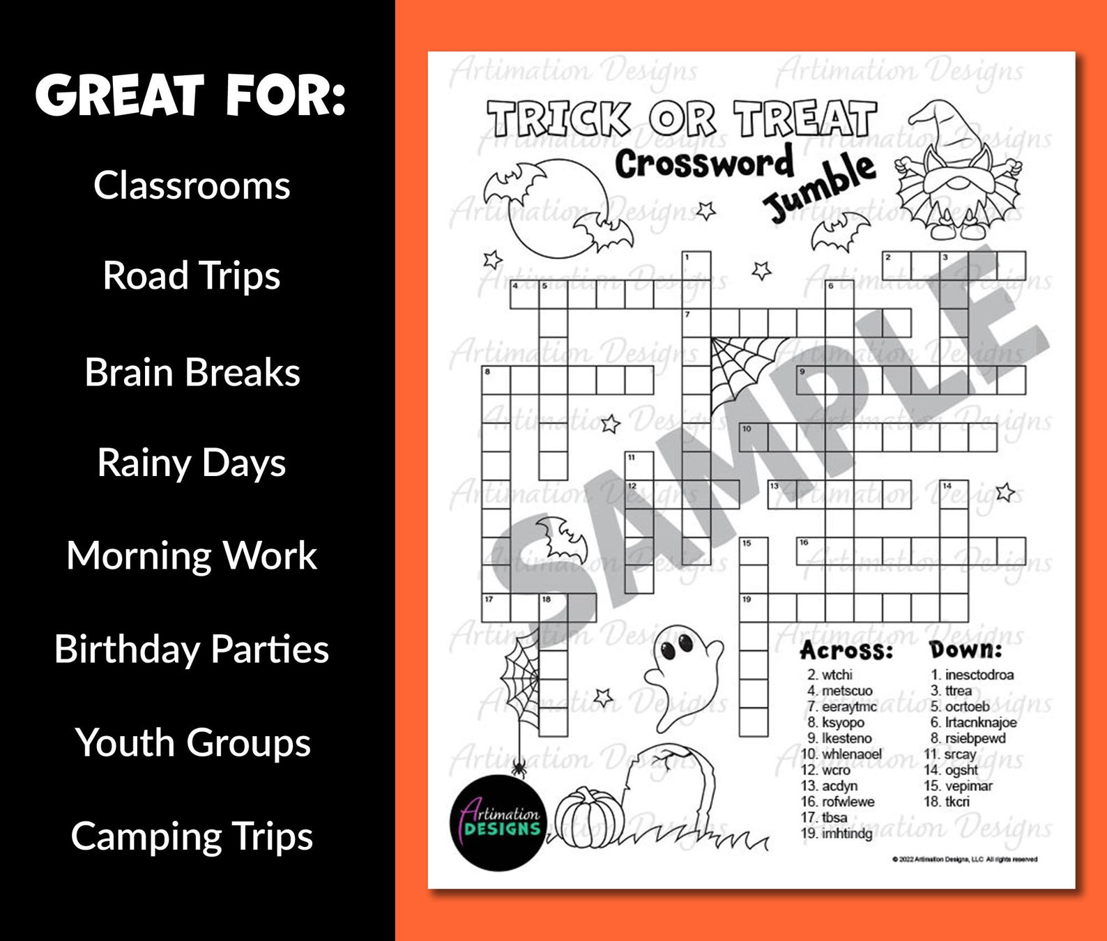 Printable Halloween Crossword Puzzle: Spooky Word Scramble - Fall ...
