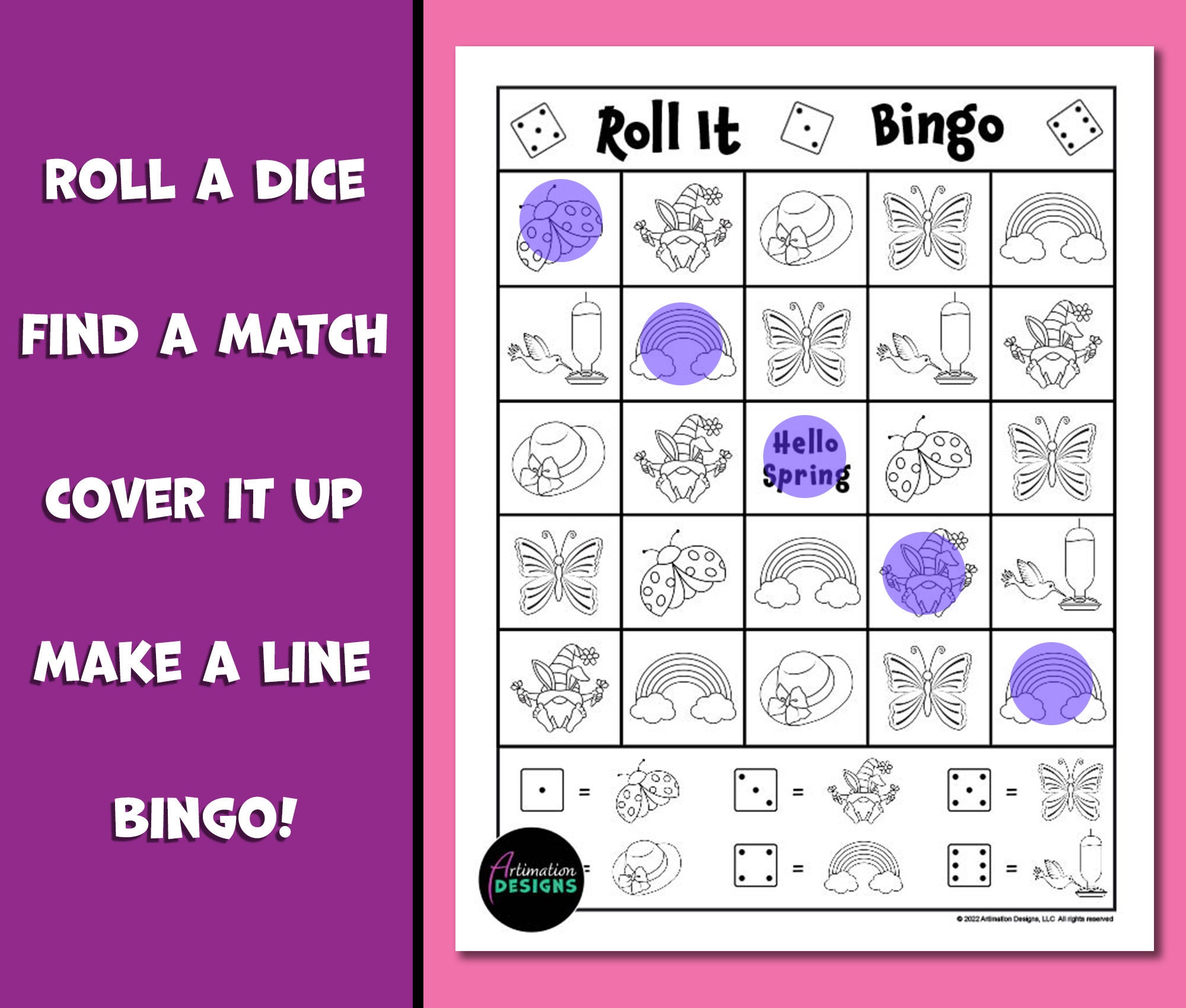 Printable Spring Bingo: Kids Roll and Cover Dice Game, Fun Math Center ...