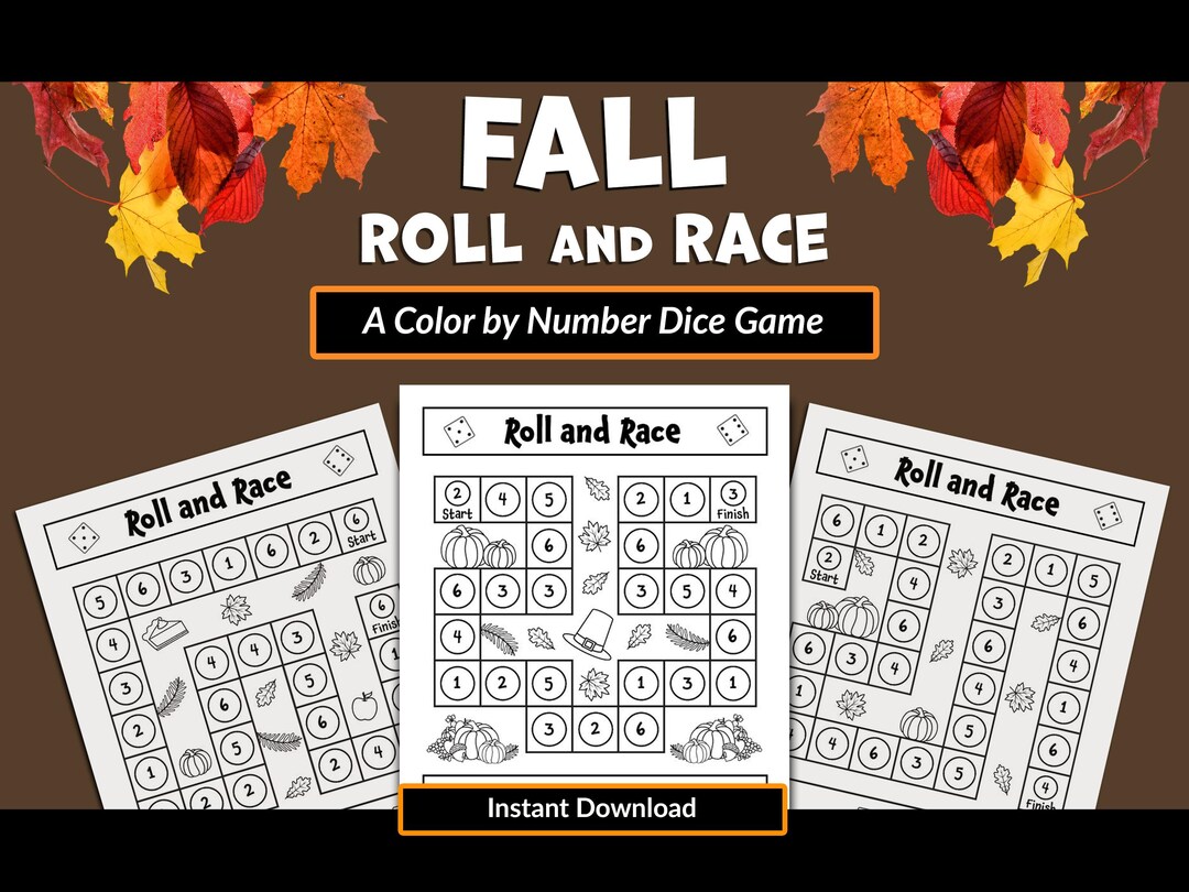Fall Roll and Race Printable Dice Game: Kids Color by Number Math ...