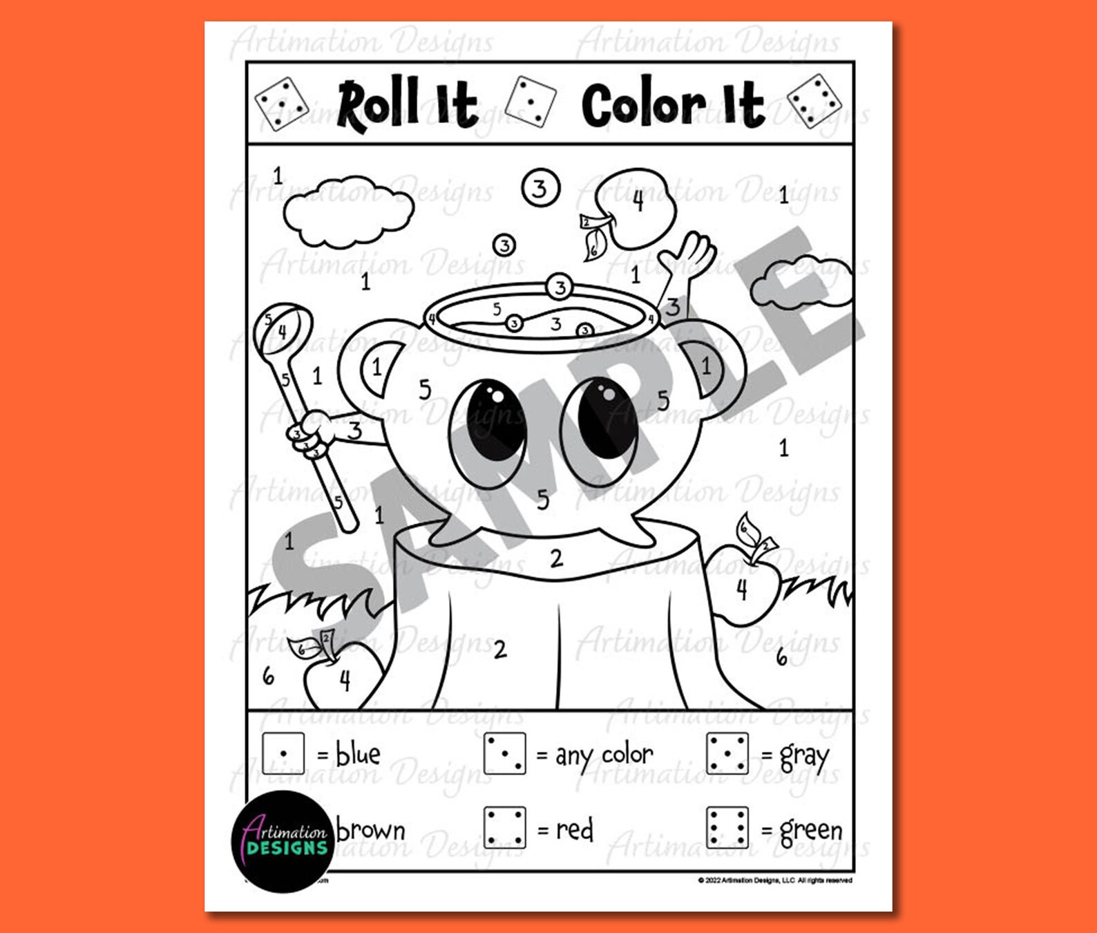 Printable Halloween Coloring Pages: Cute Roll and Color Dice Game for ...