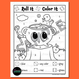 Printable Halloween Coloring Pages: Cute Roll and Color Dice Game for ...
