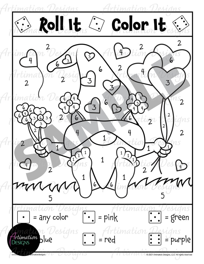 Printable Valentine's Day Color by Number for Kids Gnome - Etsy