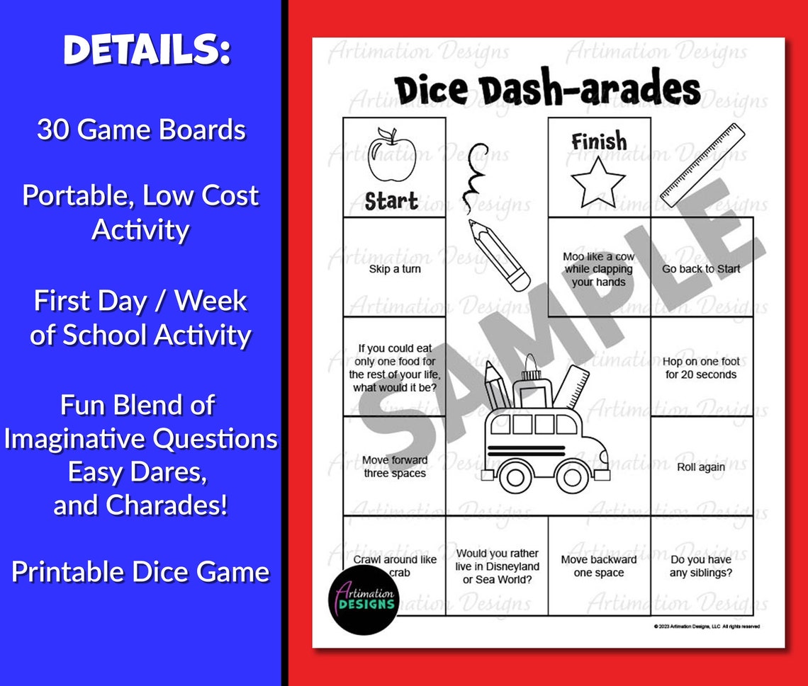 Printable Back to School Dice Game: Fun First Day of School Classroom ...