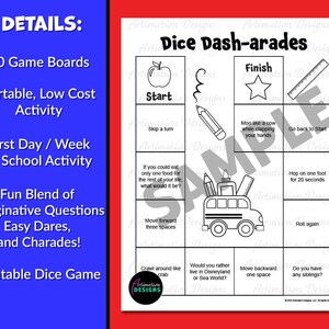 Printable Back to School Dice Game: Fun First Day of School Classroom ...