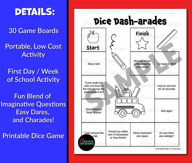 Printable Back to School Dice Game: Fun First Day of School Classroom ...