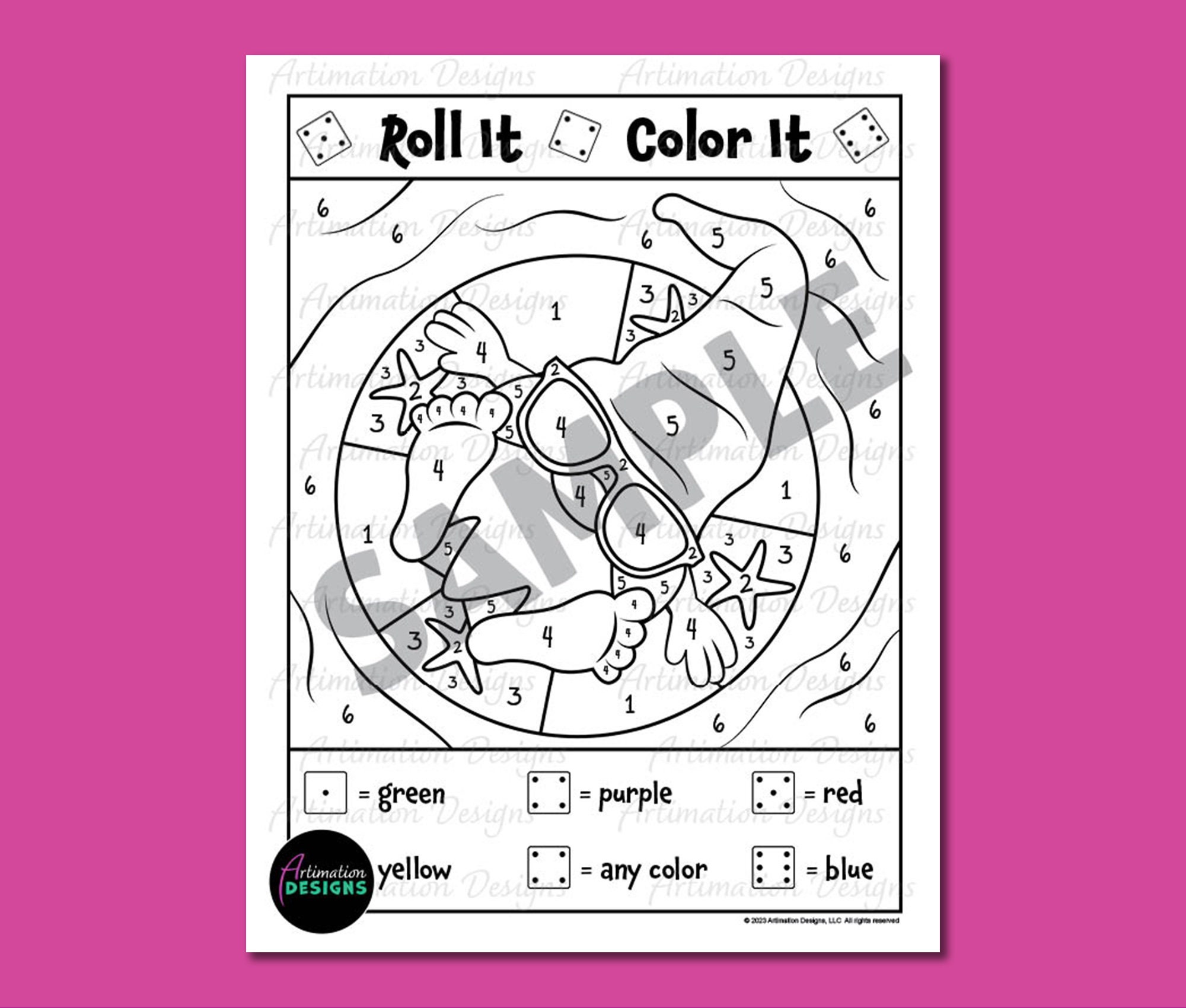 Printable Summer Color by Number: Roll and Color Dice Game, Cute Gnome ...
