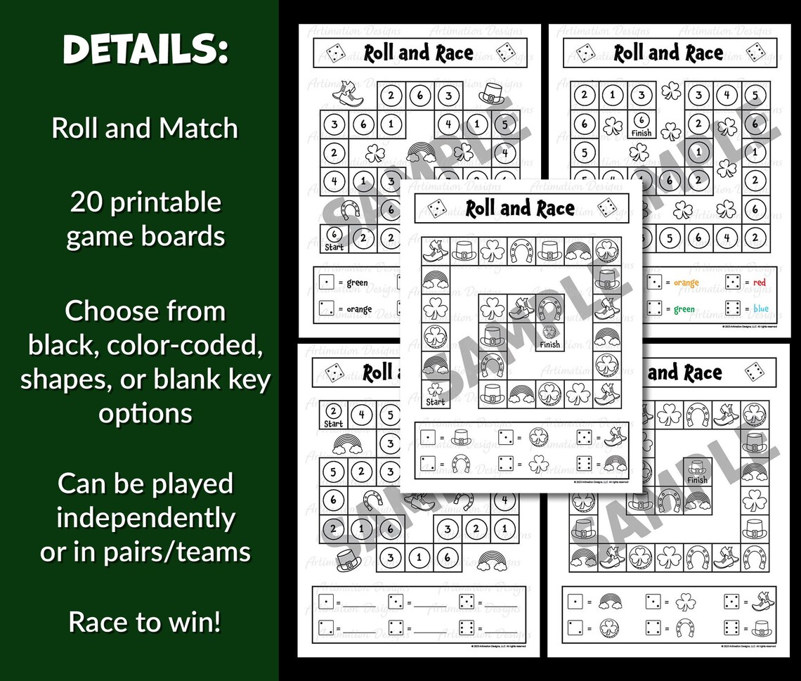 St Patricks Day Printable Games, Kids Color by Number, Roll and Race ...