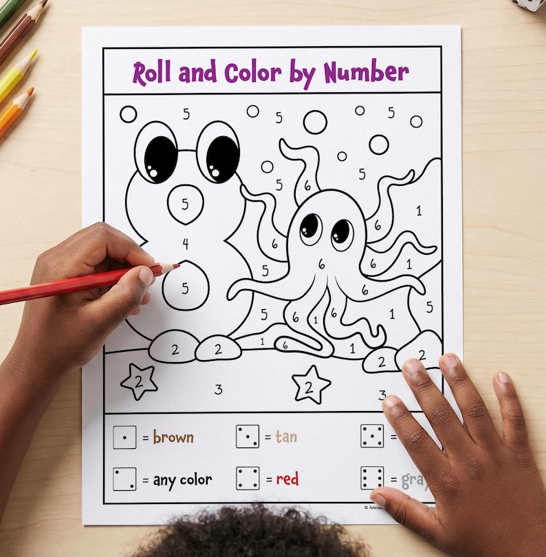 Roll and Color by Number Printable Dice Game for Kids Preschool Math ...
