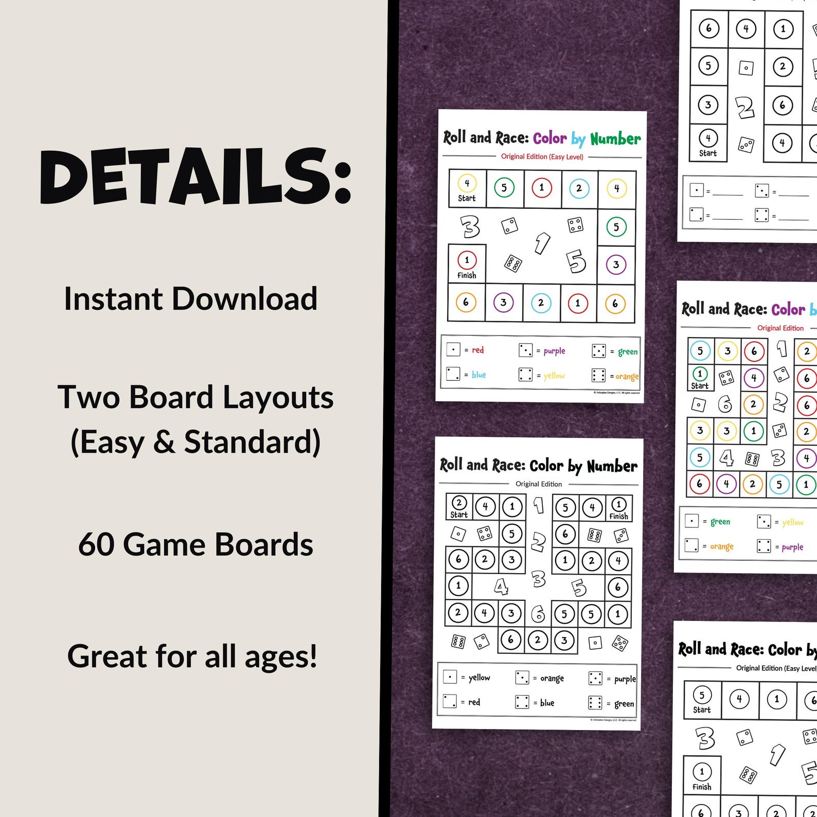 Color by Number Printable Dice Game for Kids Roll and Cover Math ...