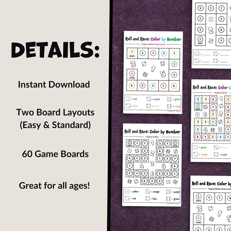 Color by Number Printable Dice Game for Kids Roll and Cover Math ...