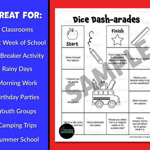 Printable Back to School Dice Game: Fun First Day of School Classroom ...