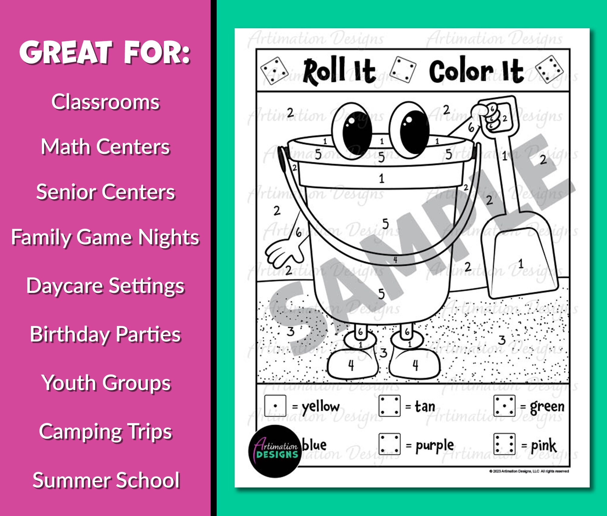 Printable Summer Color by Number: Roll and Color Dice Game, Cute Gnome ...