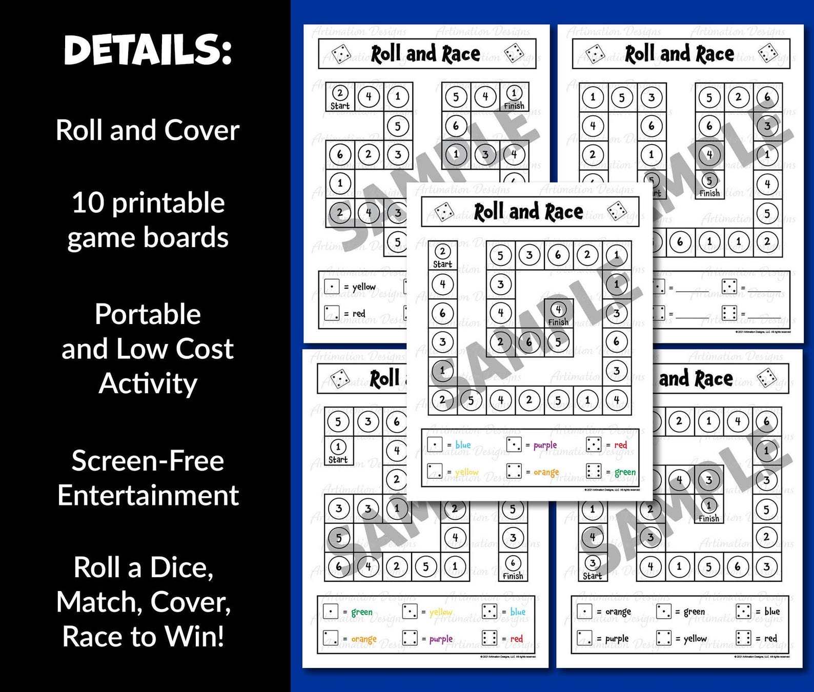 Printable Roll and Race Dice Game: Fun Color by Number Activity - Do a ...
