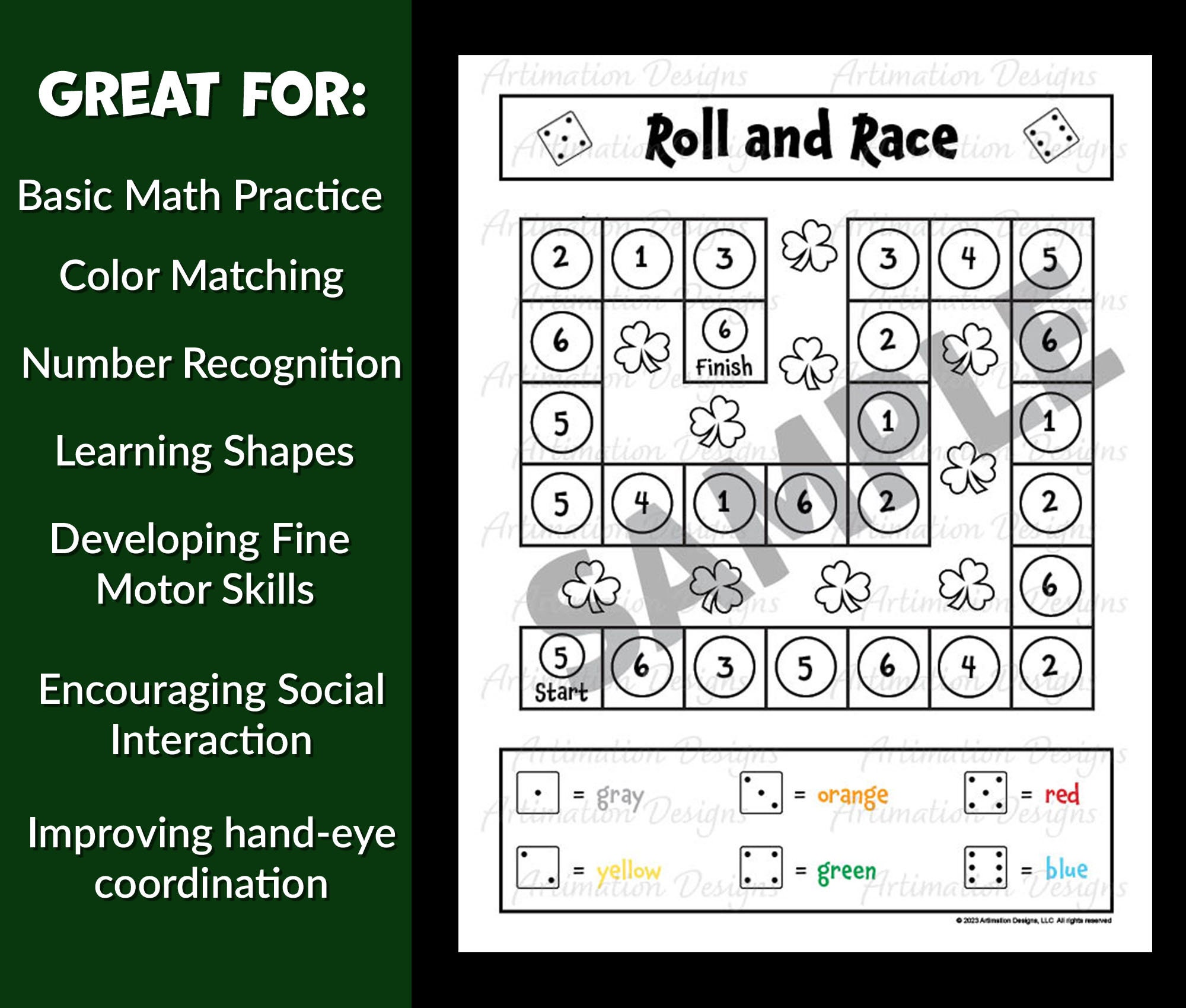 Printable St Patricks Day Kids Dice Game, Roll and Cover, Color by ...