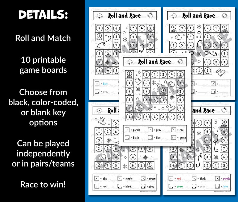 Printable Winter Games for Kids: Roll and Race Dice Game - Word ...