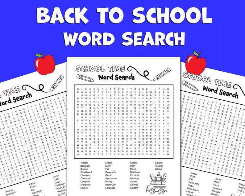 Back to School Word Search Puzzle Kids Activities - Etsy