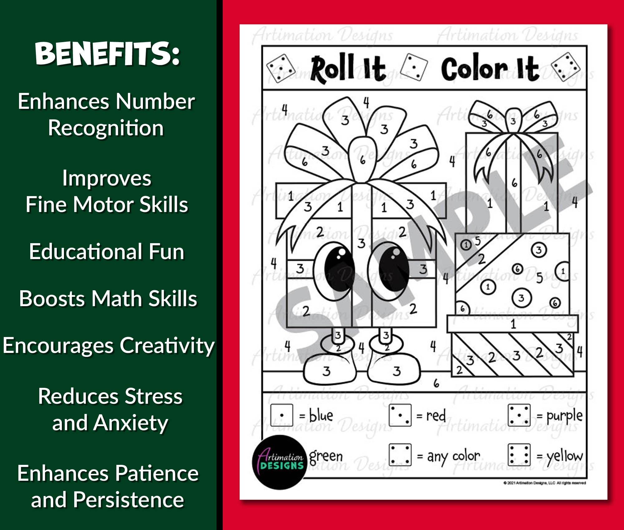 Printable Christmas Color by Number: Roll and Color Dice Game for Kids ...