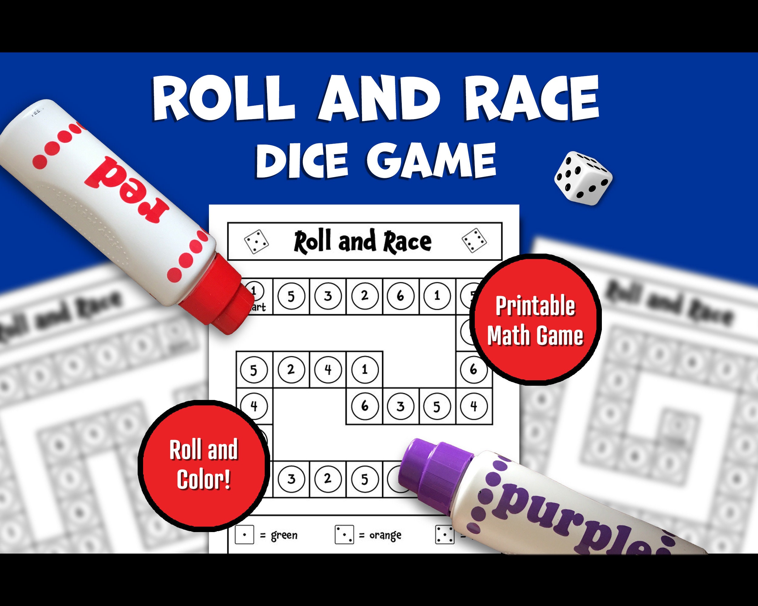 Printable Roll and Race Dice Game: Fun Color by Number Activity - Do a ...