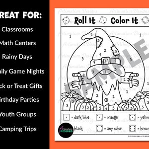 Halloween Color by Number for Kids: Printable Dice Game - Fall Roll and ...