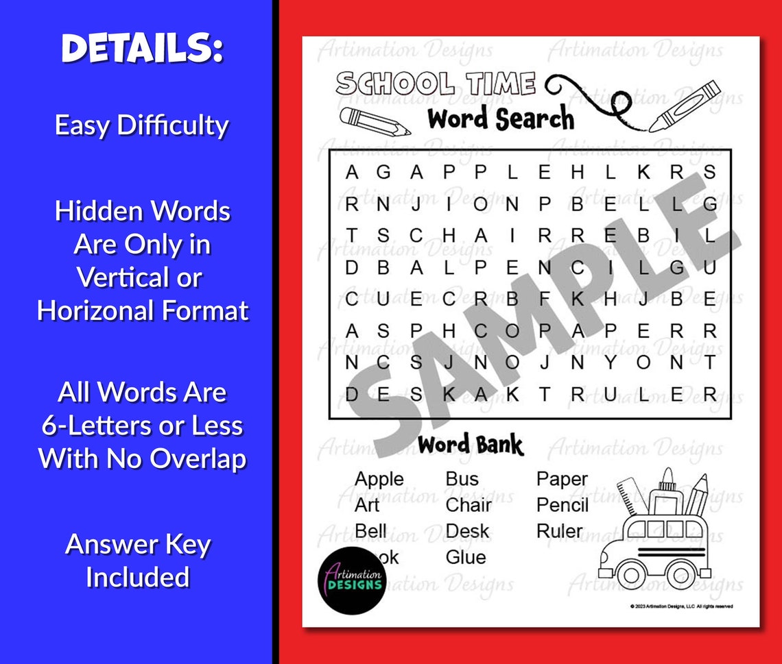 Printable Back to School Word Search Puzzle: Word Games for Kids and ...
