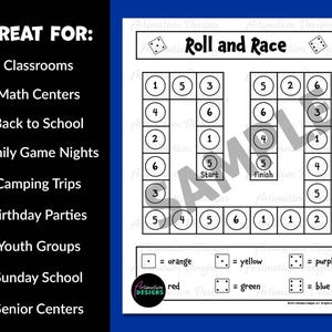 Printable Roll and Race Dice Game: Fun Color by Number Activity - Do a ...