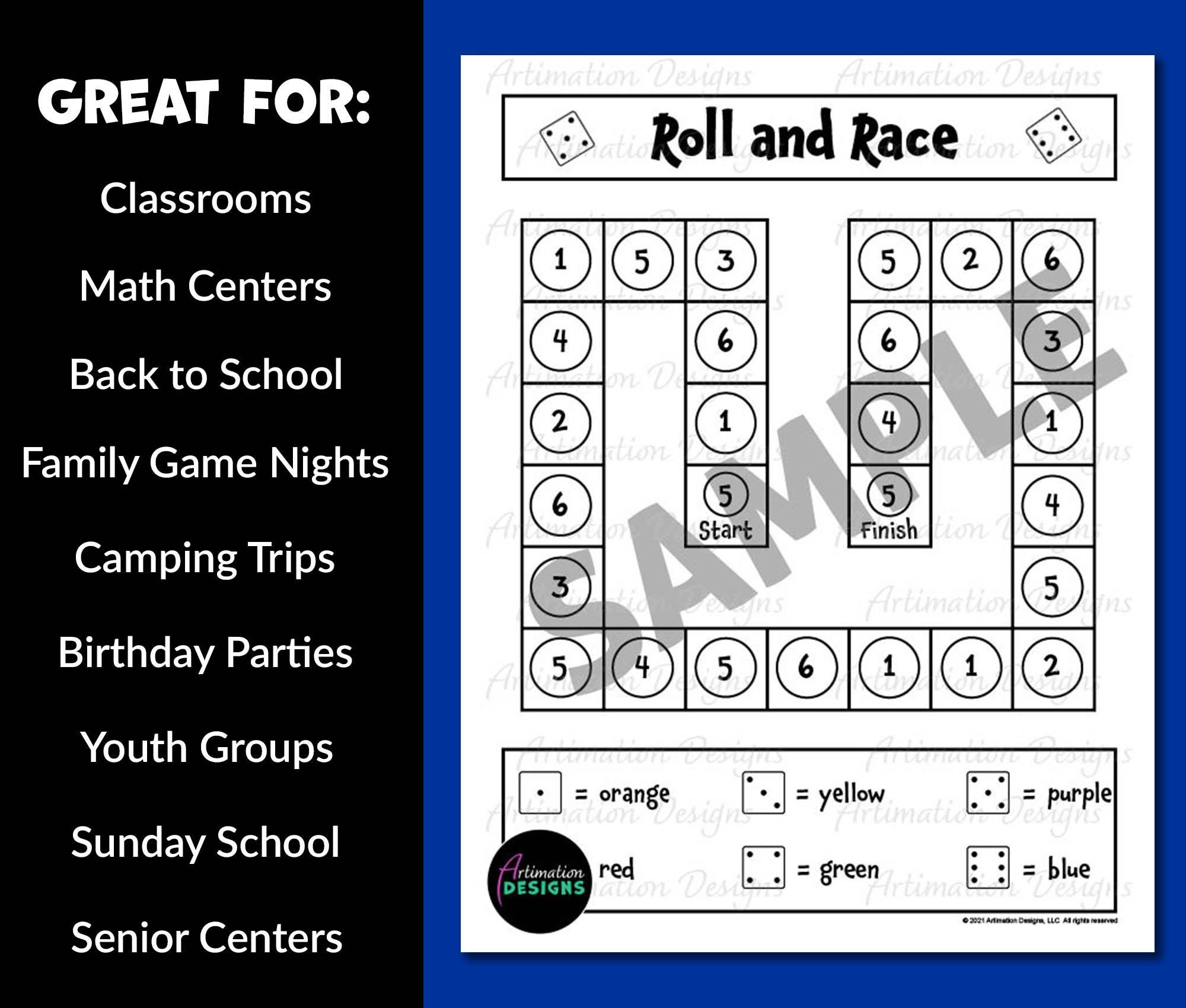 Printable Roll and Race Dice Game: Fun Color by Number Activity - Do a ...