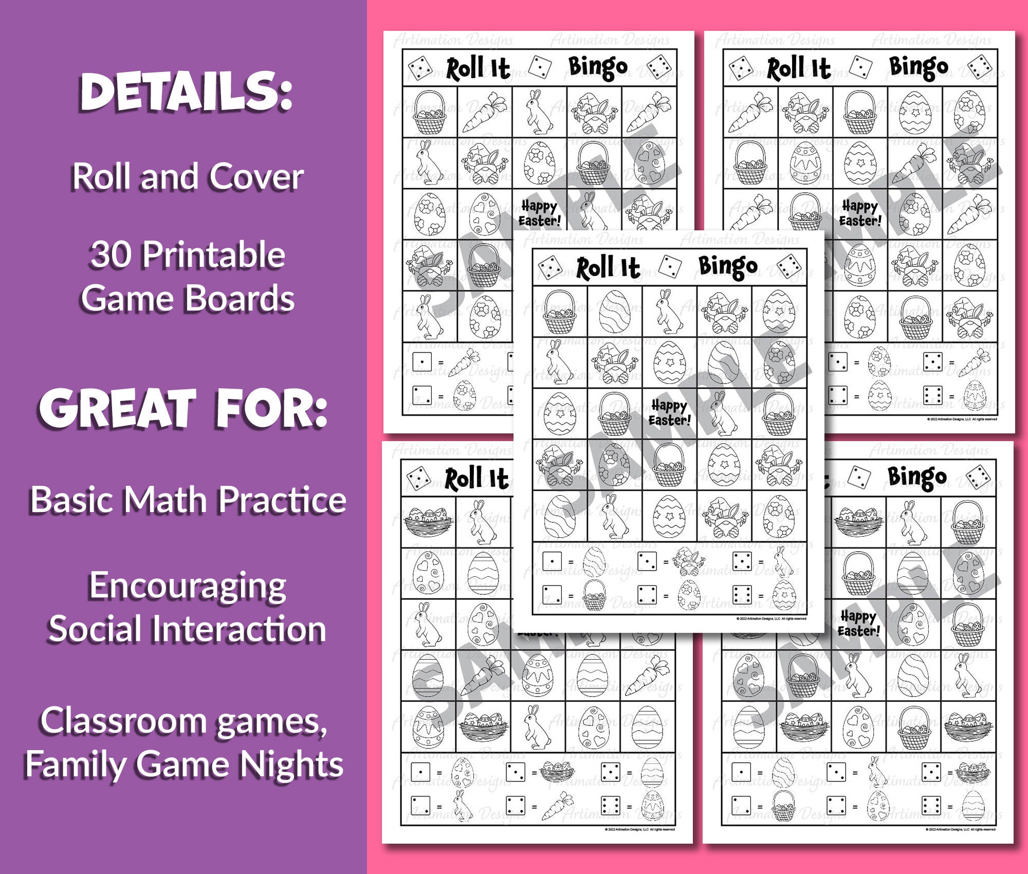 Printable Easter Bingo Dice Game, Roll and Cover Math Game for Kids ...