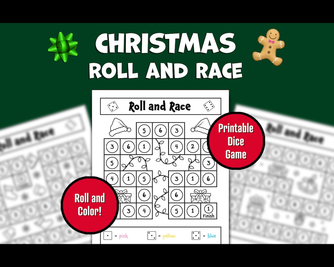 Printable Christmas Roll and Race Dice Game: Kids Holiday Roll and ...