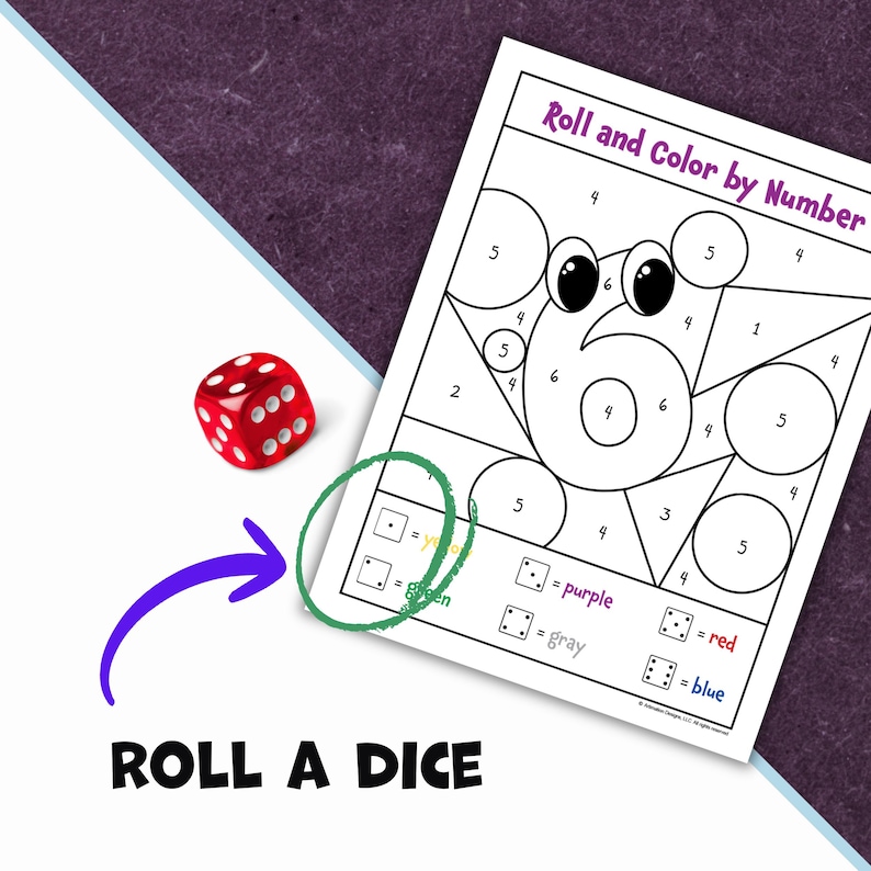 Roll and Color by Number Printable Dice Game for Kids Preschool Math ...