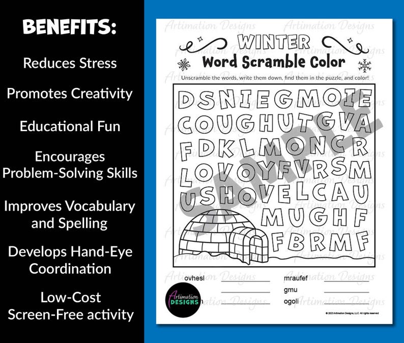 Printable Winter Word Search Coloring Pages: Kids Word Scramble ...