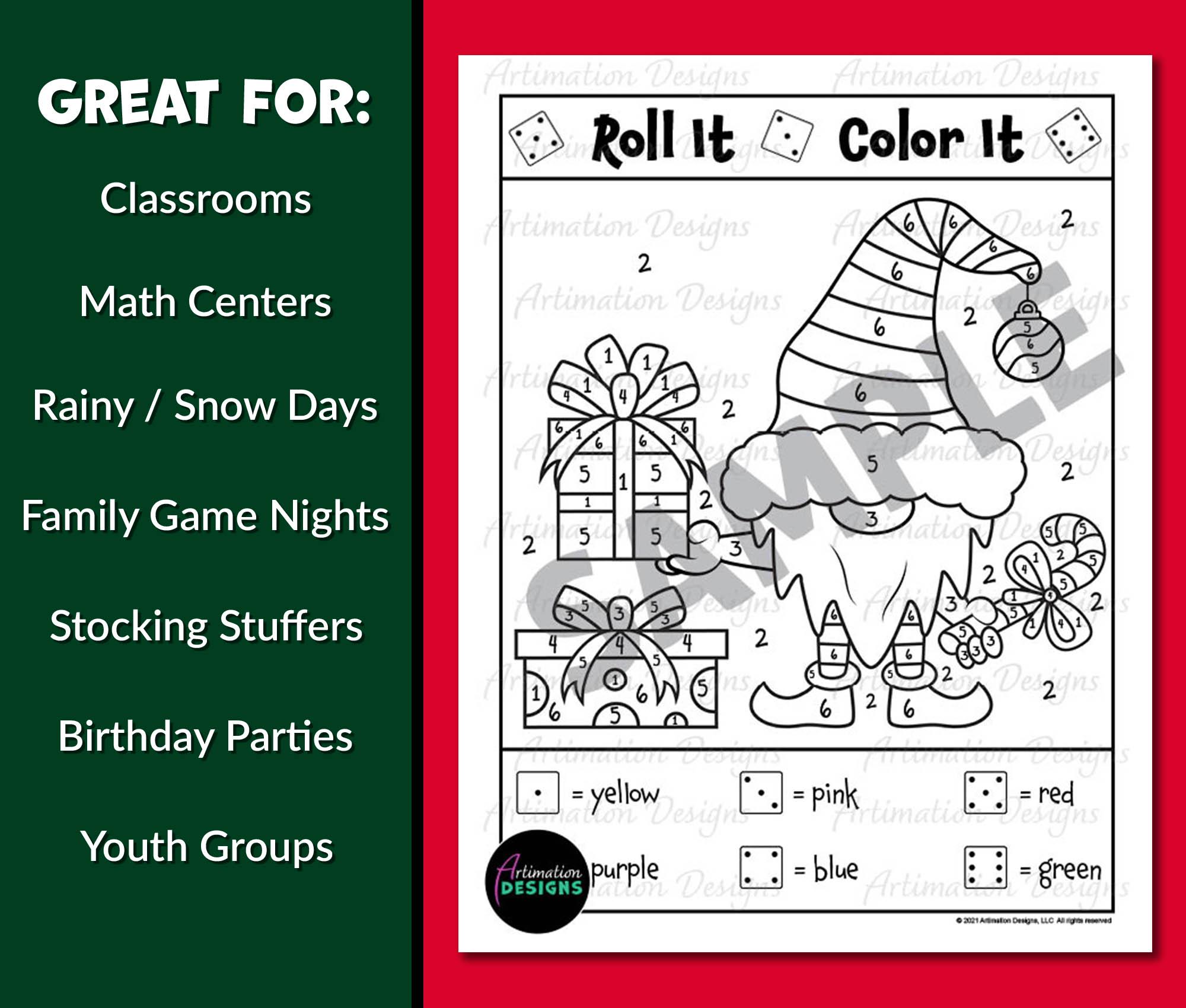 Printable Christmas Color by Number: Roll and Color Dice Game for Kids ...
