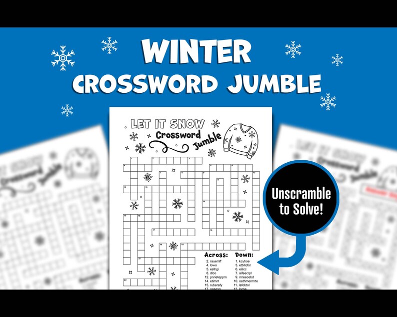 Printable Winter Crossword Puzzle: Word Scramble Kids Activity ...