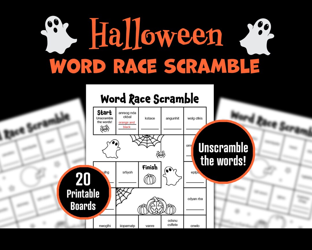 Printable Halloween Word Scramble: Racing Game for Kids, Spooky Vibes ...