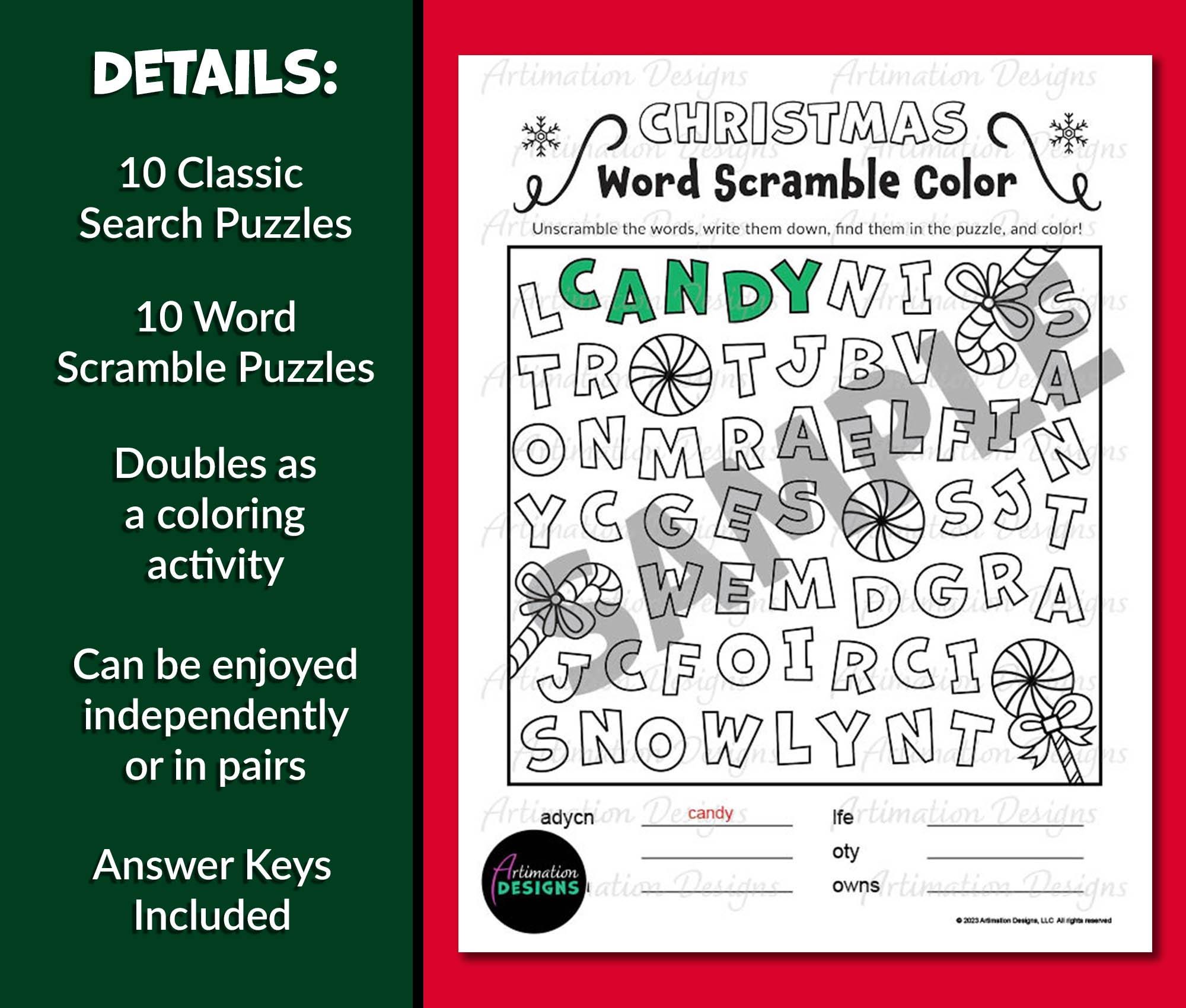 Printable Christmas Word Games: Word Scramble Coloring Pages ...