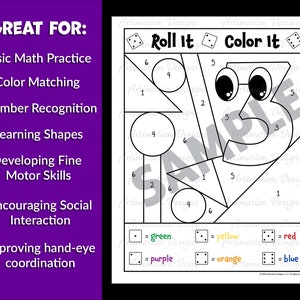 Printable Color by Number: Roll and Color Dice Game, Cute Coloring ...