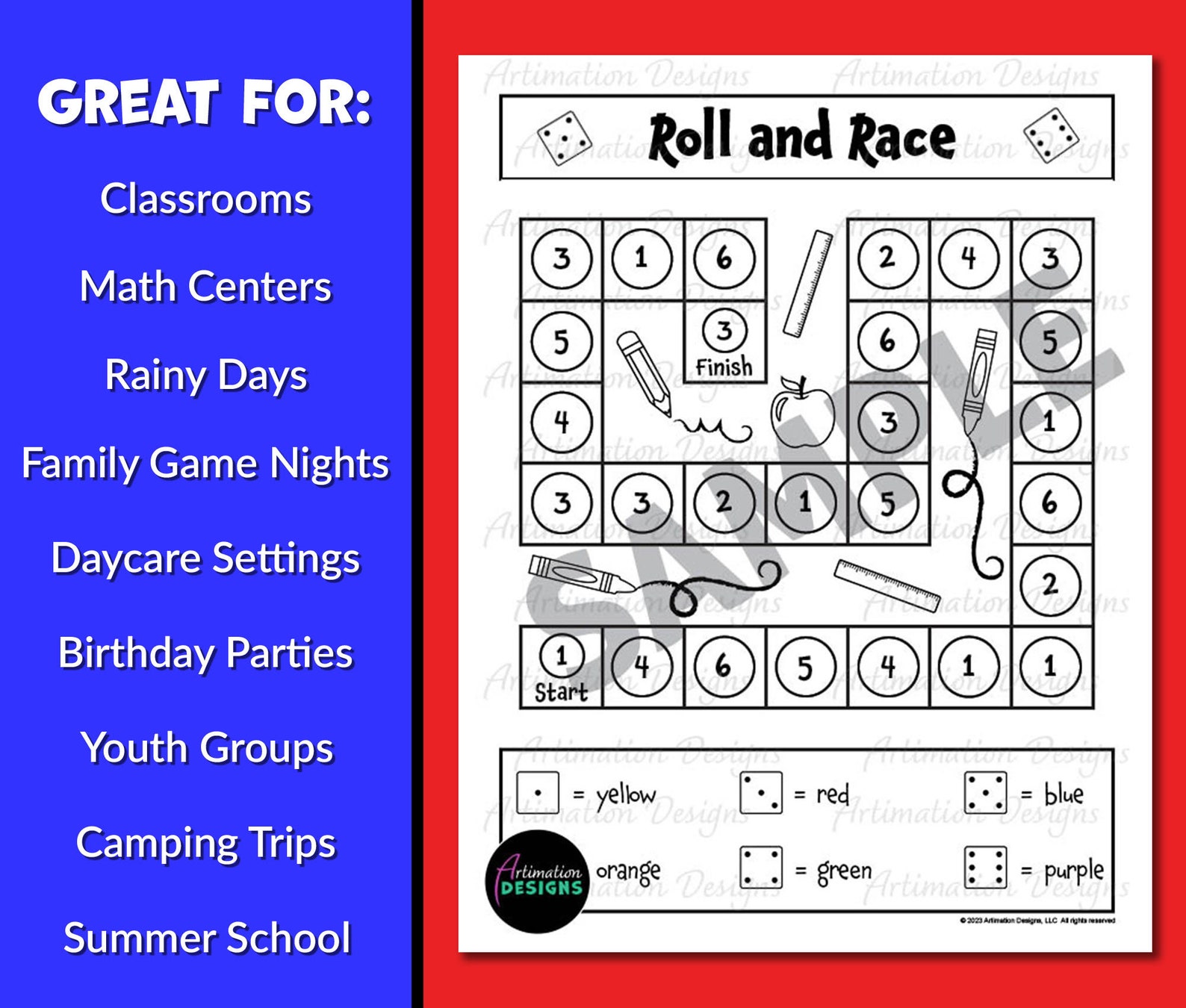 Printable Roll and Race Dice Game: Fun Back to School Classroom ...