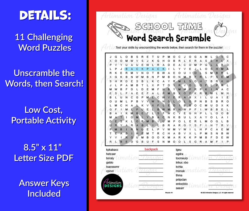 Printable Back to School Word Scramble: Fun Word Search Puzzle for Kids ...