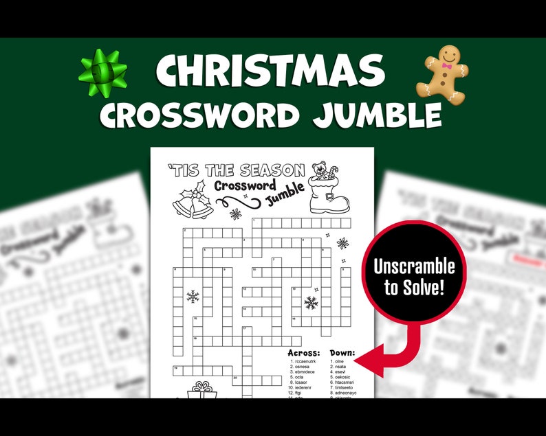 Printable Christmas Crossword Puzzle: Winter Word Scramble Activity for ...
